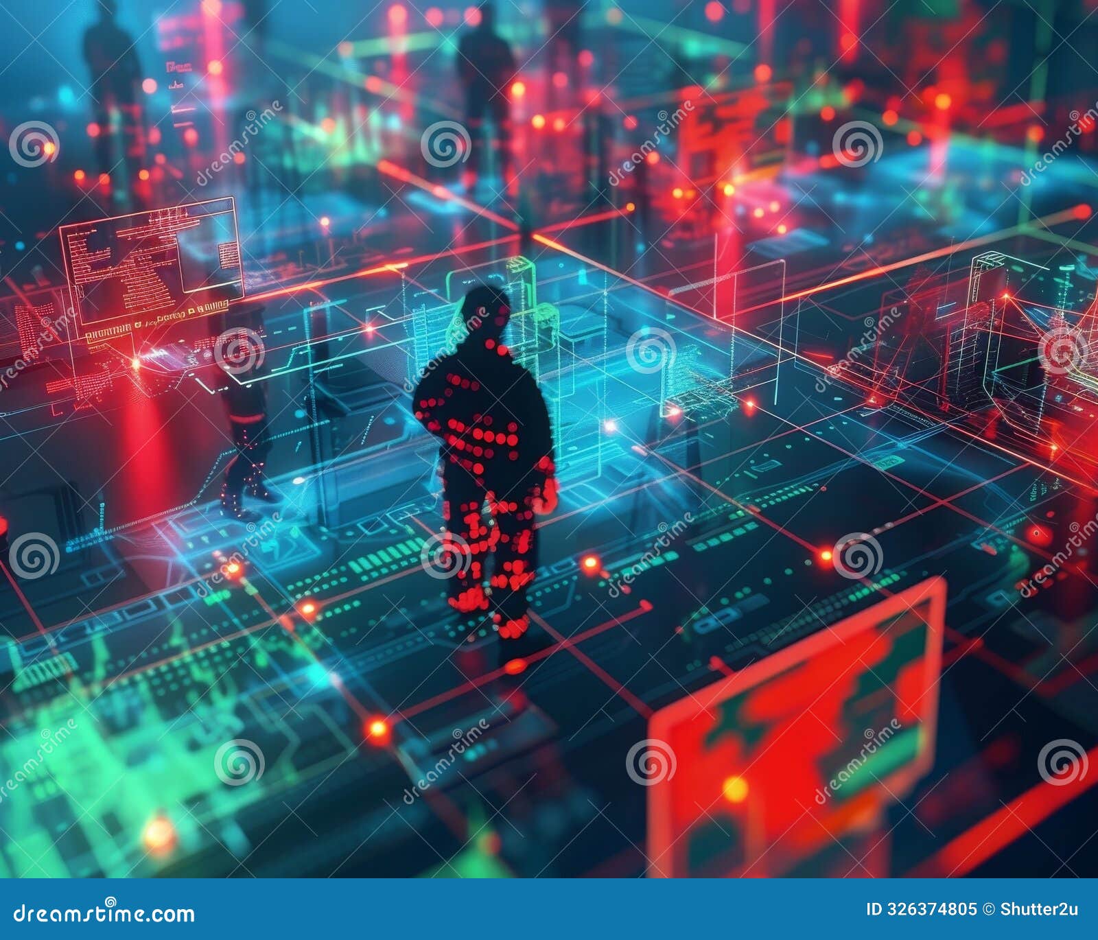 A Cyber Incident Responder in a 3D Network Simulation Stock ...