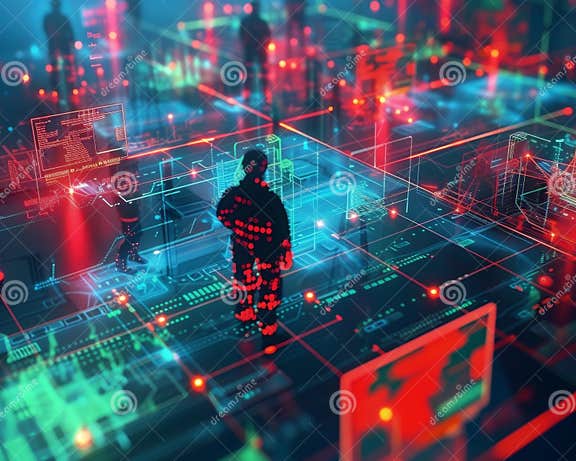 A Cyber Incident Responder in a 3D Network Simulation Stock ...