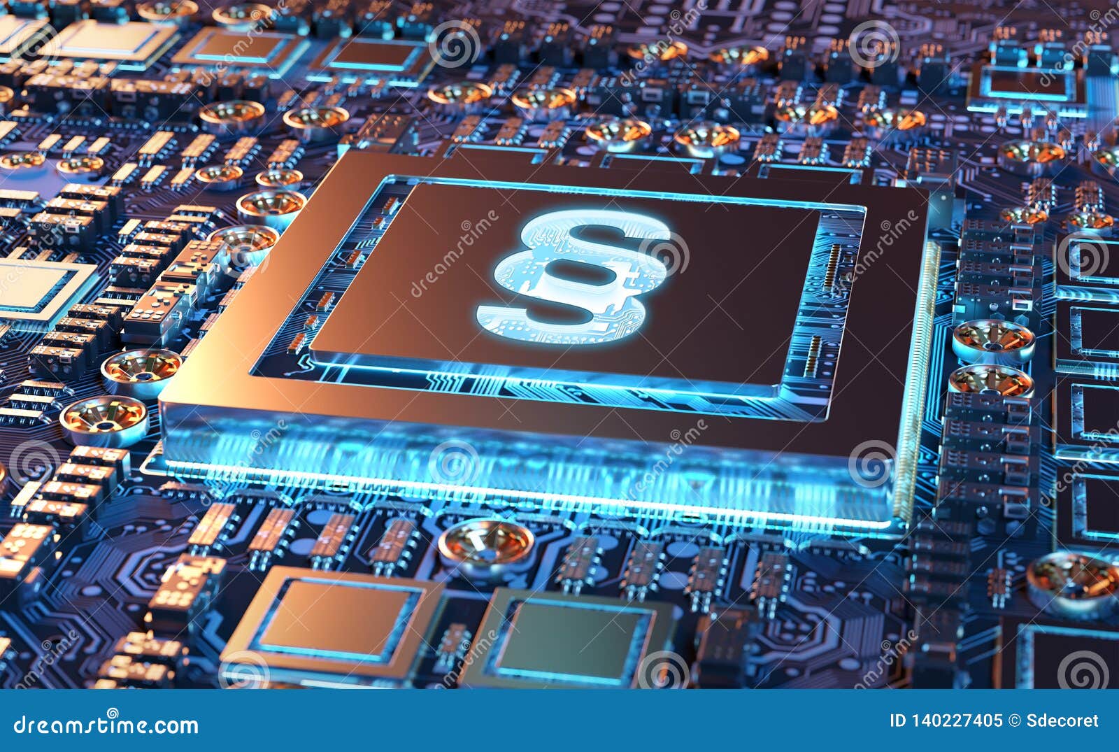 Cyber Law on a GPU Concept 3D Rendering Stock Illustration ...