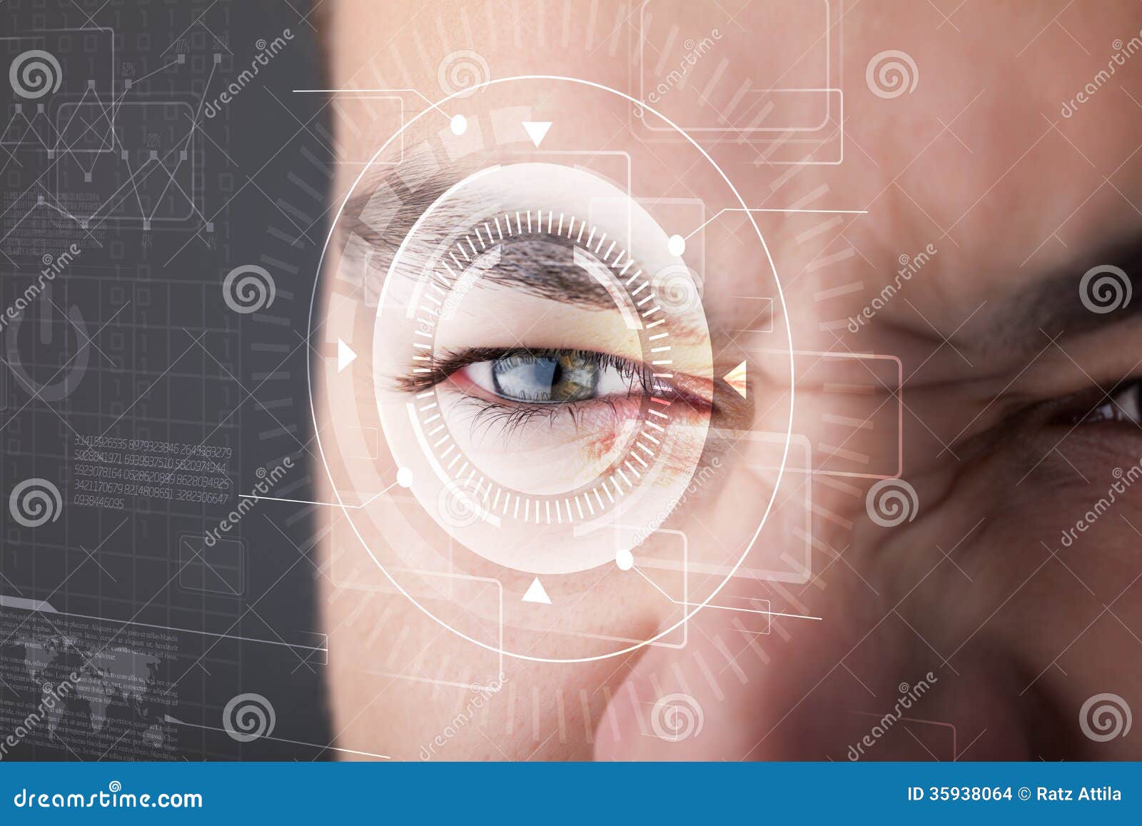 Cyber Man with Technolgy Eye Looking Stock Photo - Image of guard ...