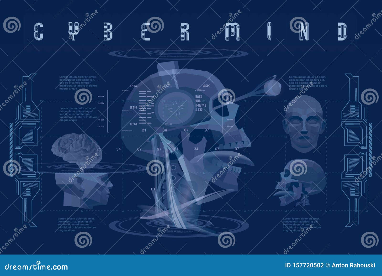 Cyber Mind Concept Poster with Low Poly Head. Futuristic Illustration ...