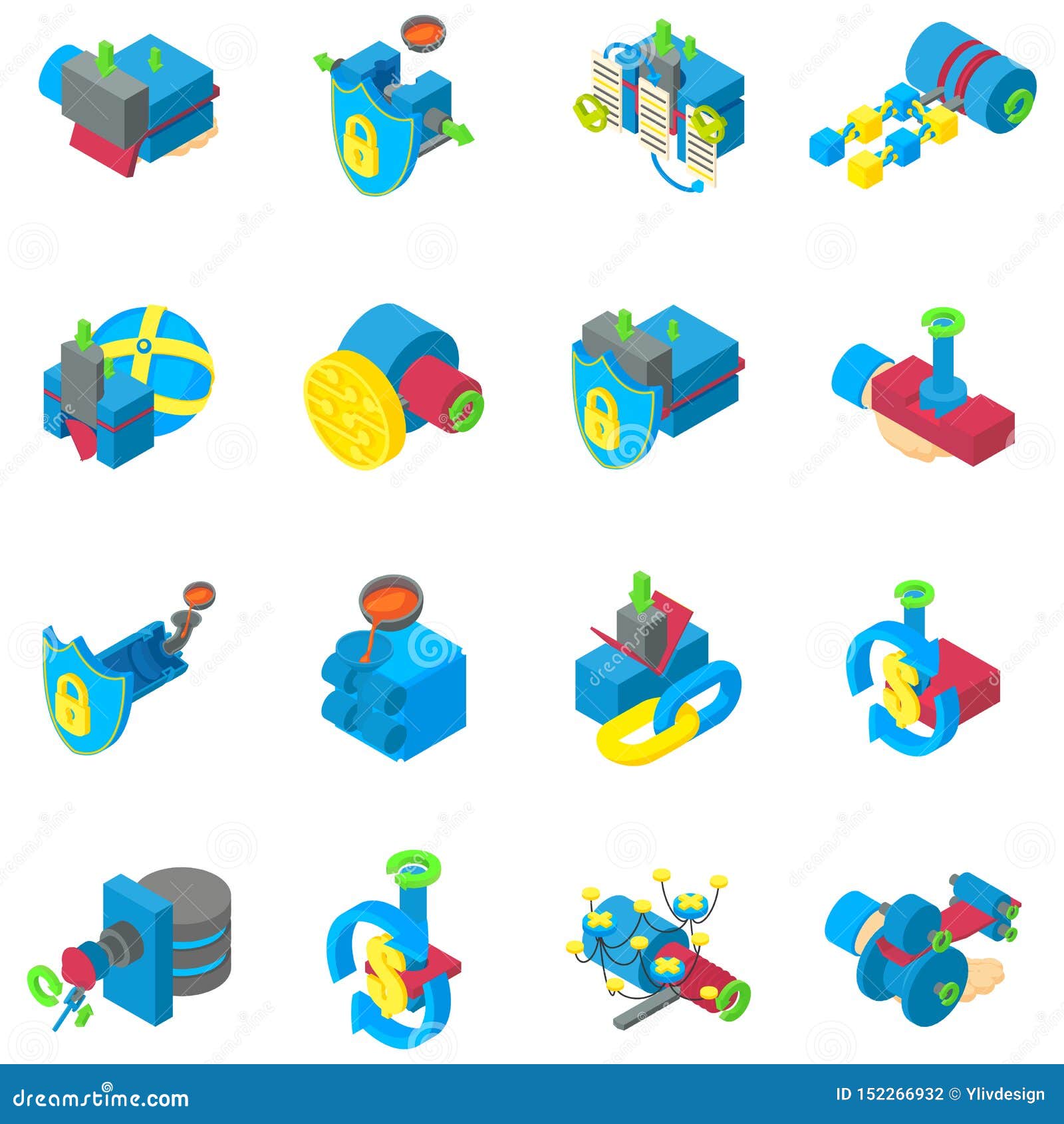 Cyber Mining Icons Set, Isometric Style Stock Vector - Illustration of ...