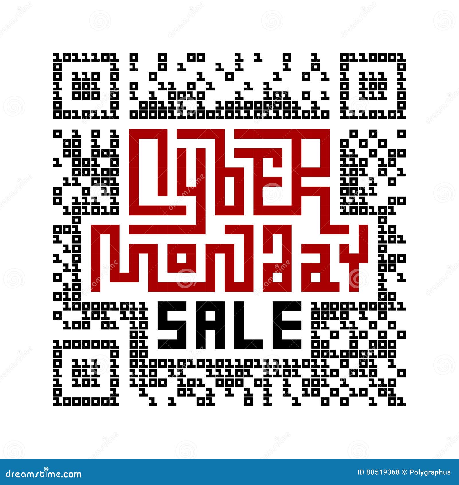 Cyber Monday Sale Lettering with QR-code Consist of Binary Code Stock ...