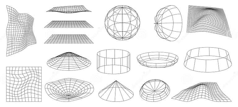 Cyber Neo Futuristic Grids 3d Mesh Objects Stock Illustration