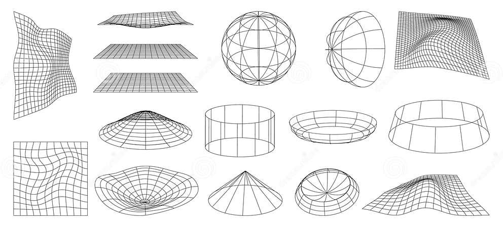 Cyber Neo Futuristic Grids 3d Mesh Objects Stock Illustration