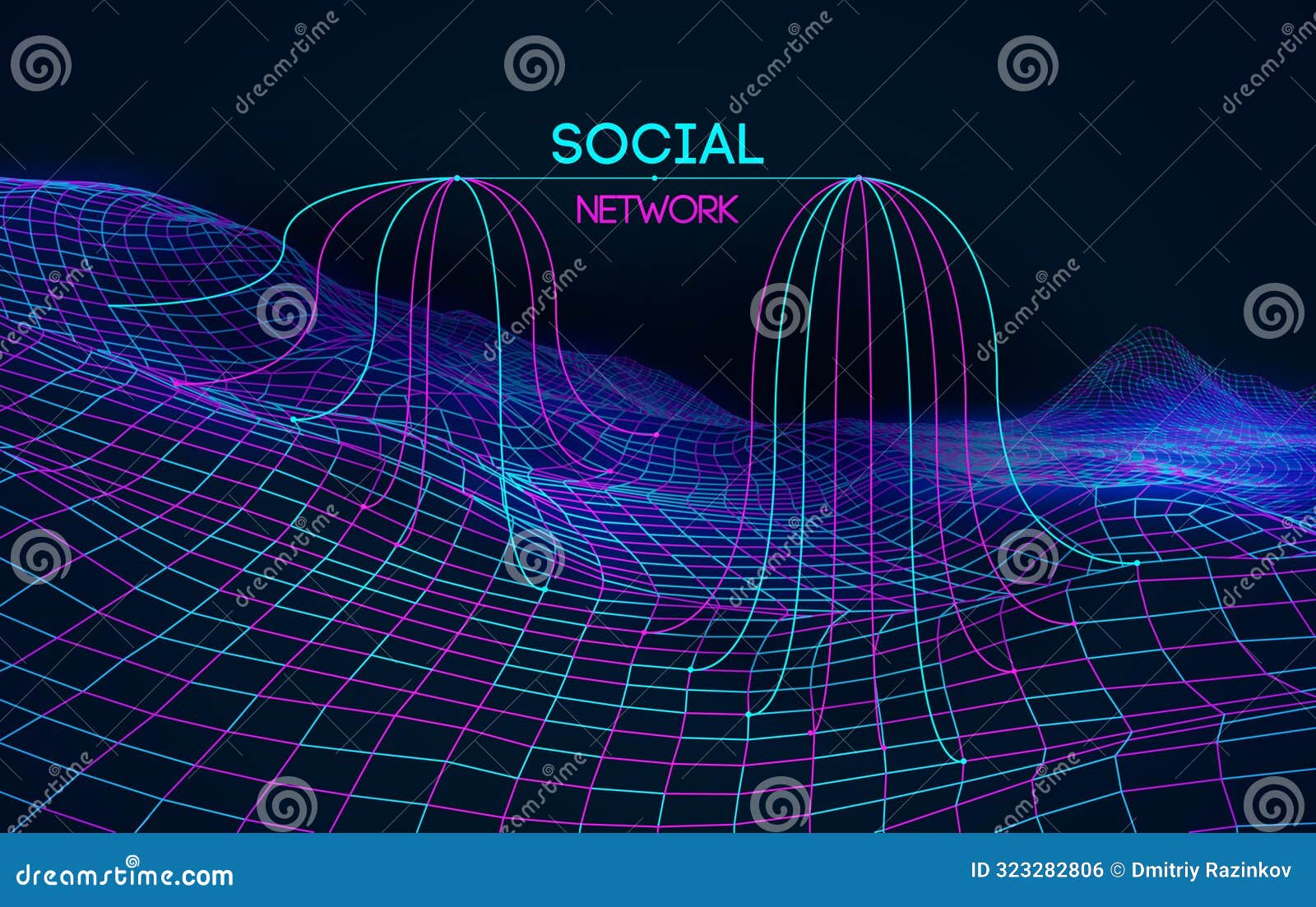 Cyber Network Grid Landscape for Social Media Concept Stock Vector ...