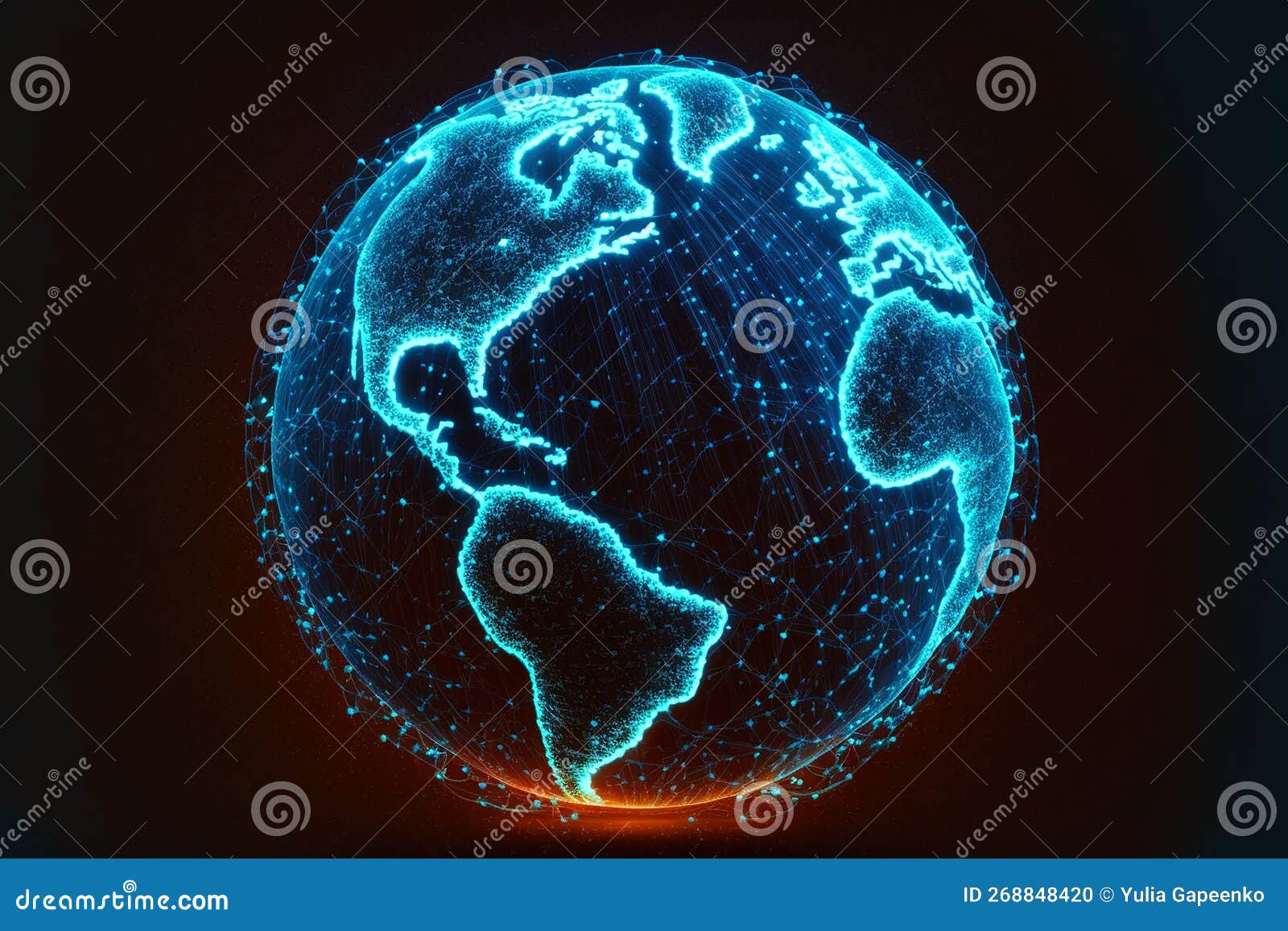 Cyber Network with Neon Dots and Lines, Global Network Concept, Earth ...