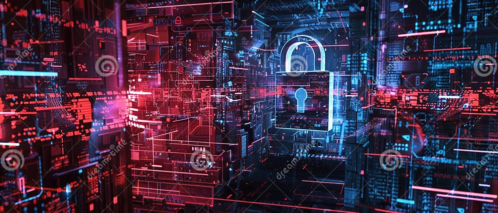 Cyber Padlock on Abstract Dark Data Background, Digital Protection of ...