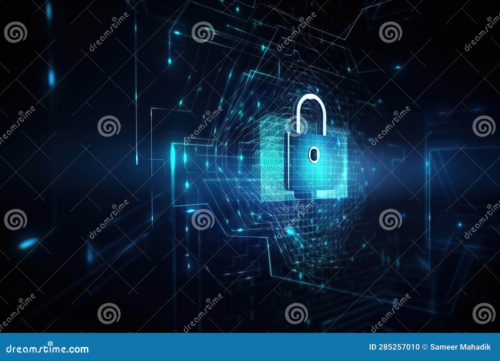 Cyber Padlock with Blue Illustration Around. Generative AI Stock ...