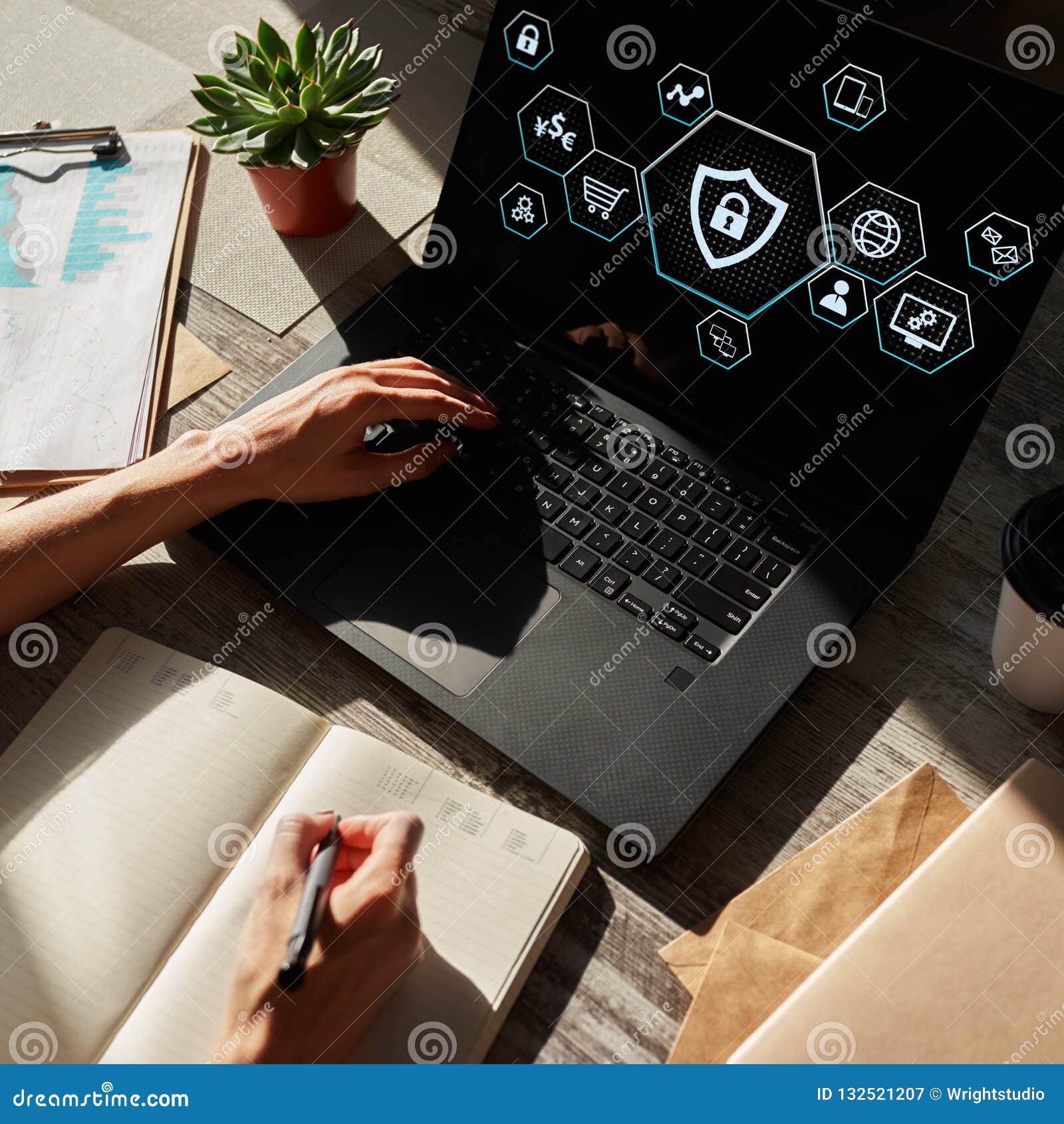 Cyber Protection, Data Security, Information Provacy Concept on Screen ...