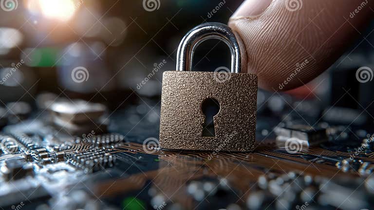Cyber Protection: Visual of a Secure Padlock, Digital Fingerprint Trail ...