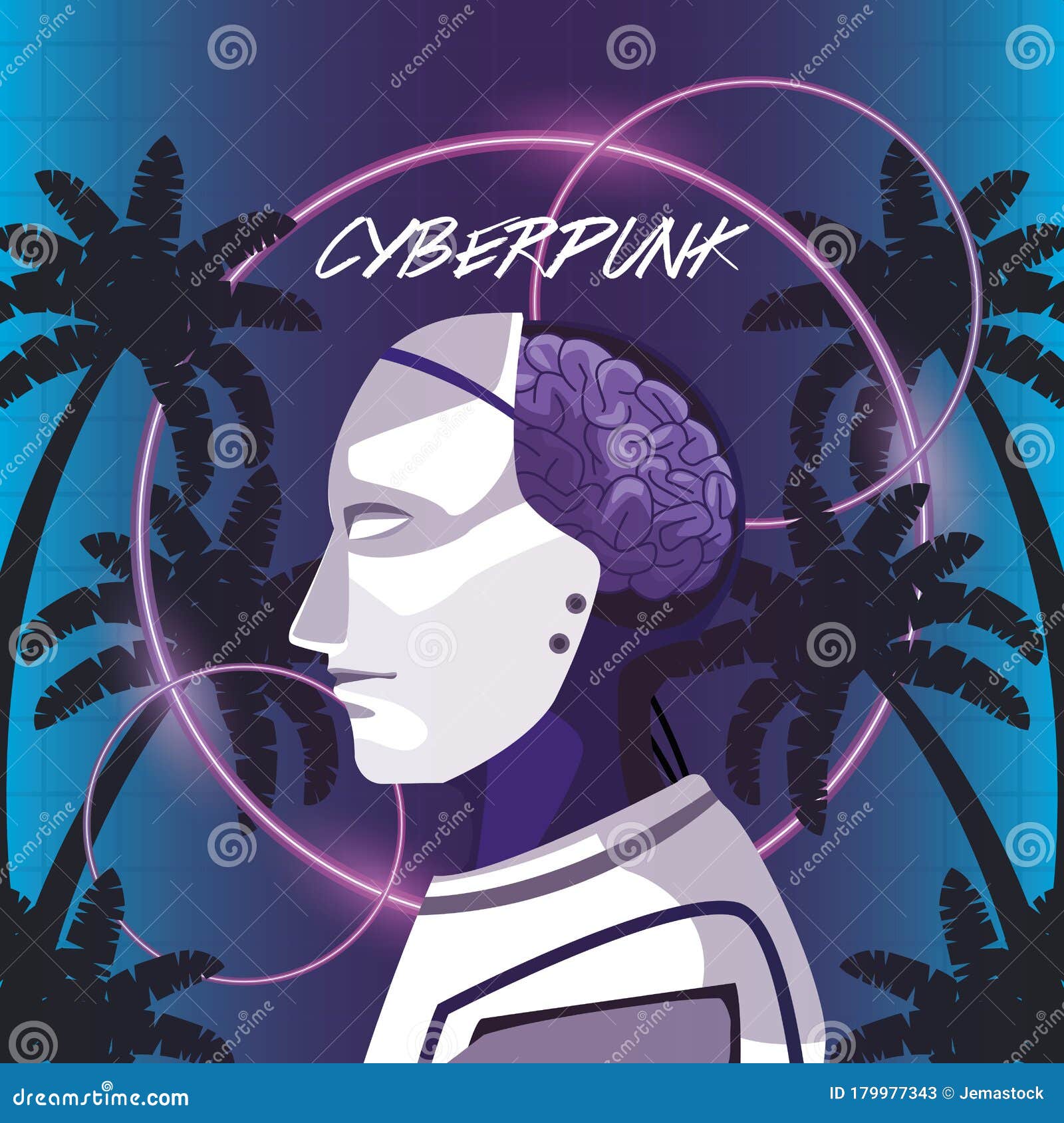Cyber Punk Poster with Humanoid Robot Stock Vector - Illustration of ...
