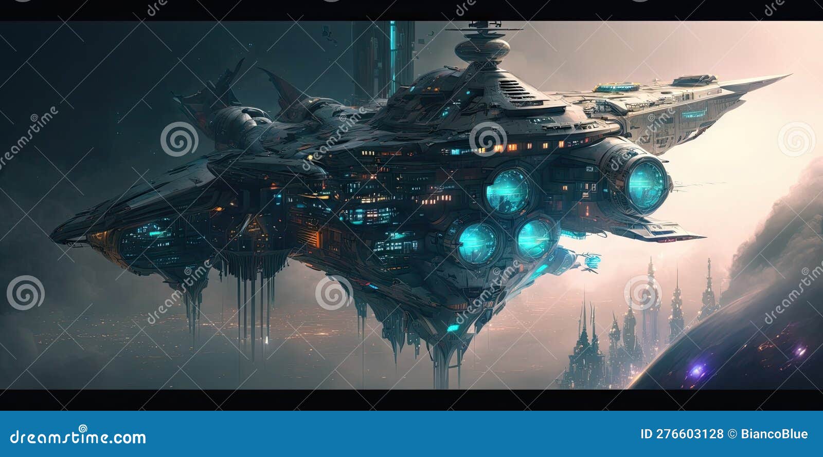 Cyber Punk Spaceship Seen from Above Stock Illustration - Illustration ...