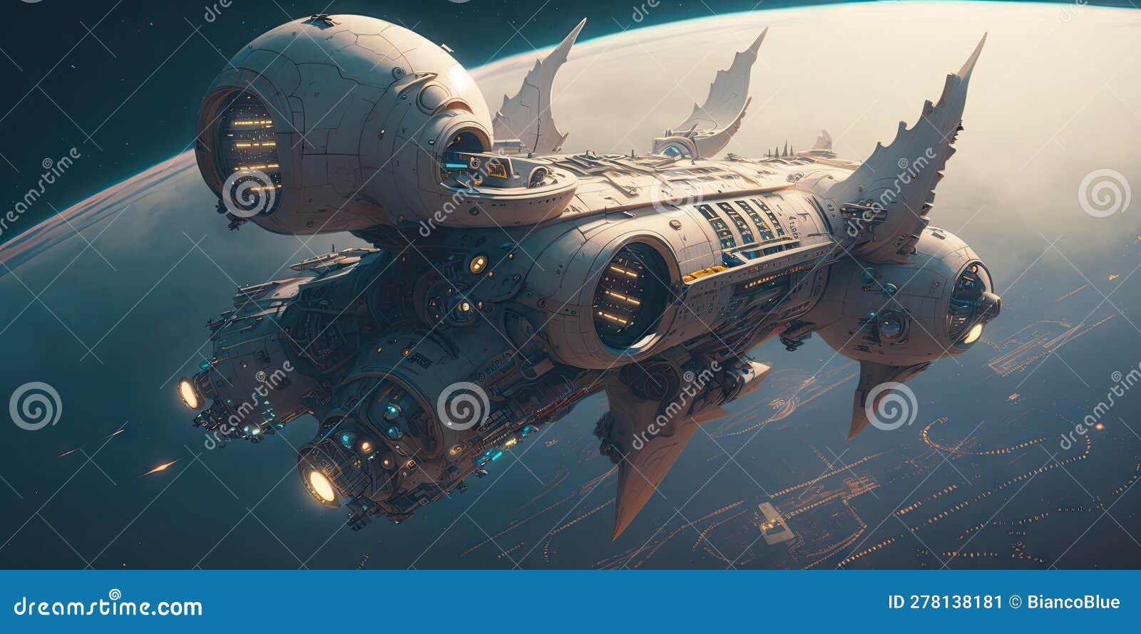 Cyber Punk Spaceship Seen from Above Stock Illustration - Illustration ...