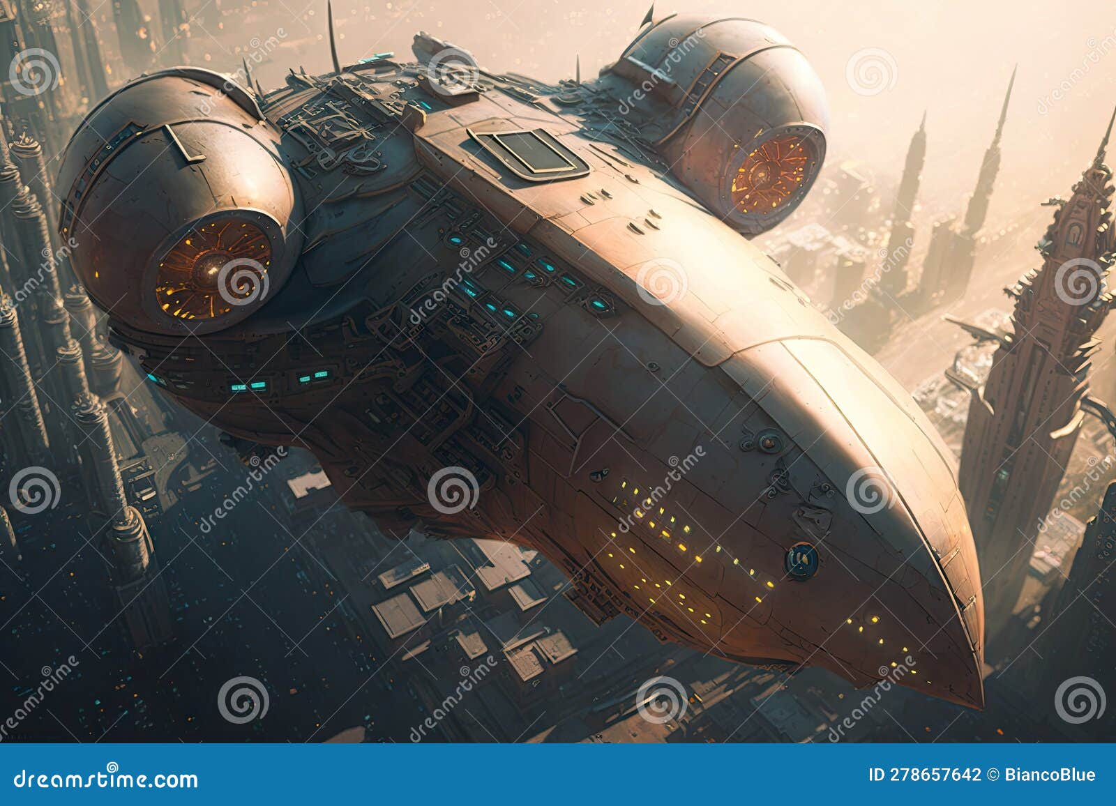 Cyber Punk Spaceship Seen from Above Stock Illustration - Illustration ...