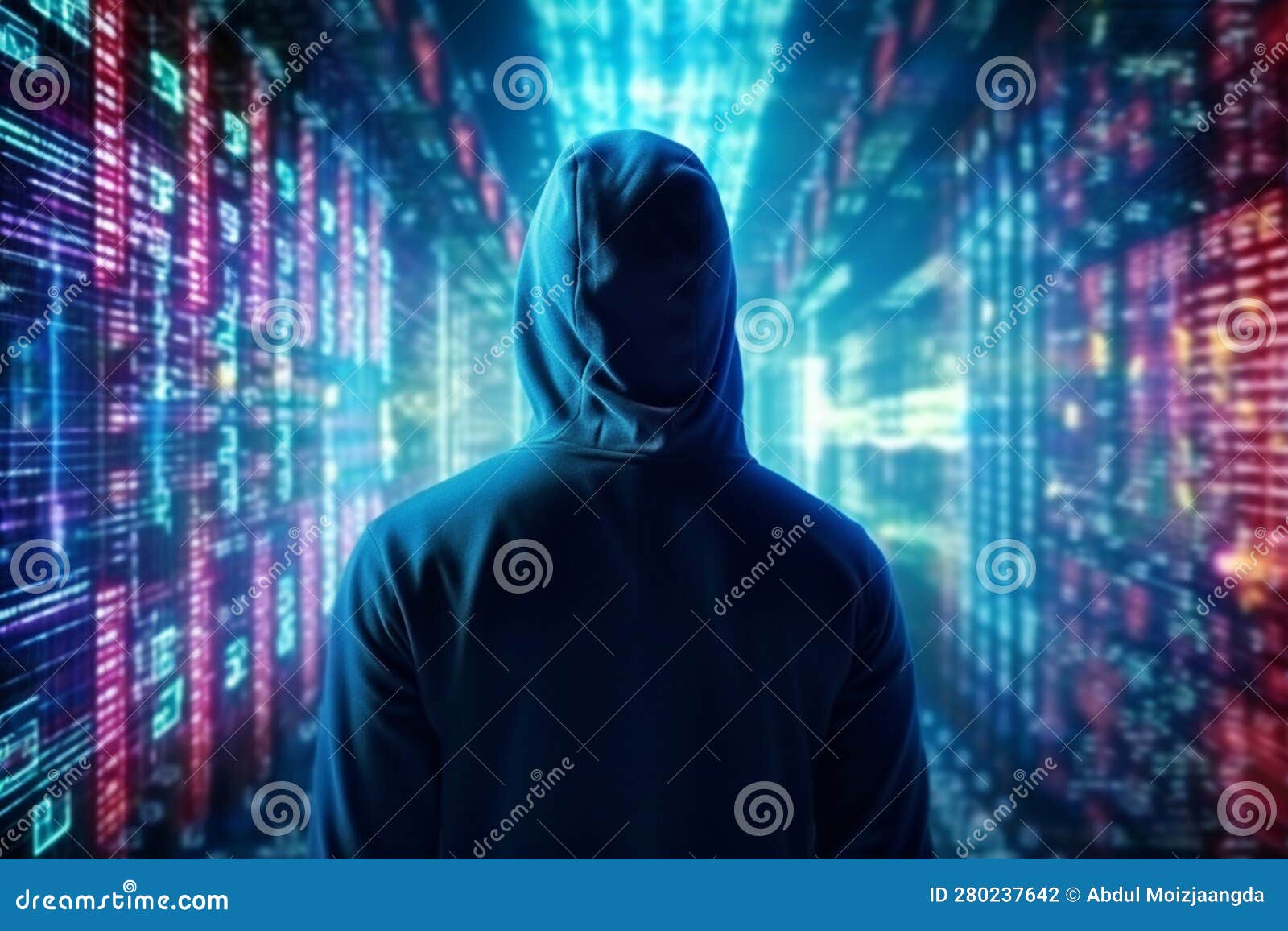 The Cyber Realm Materializes As an Abstract Blur Behind a Hacker. Stock ...