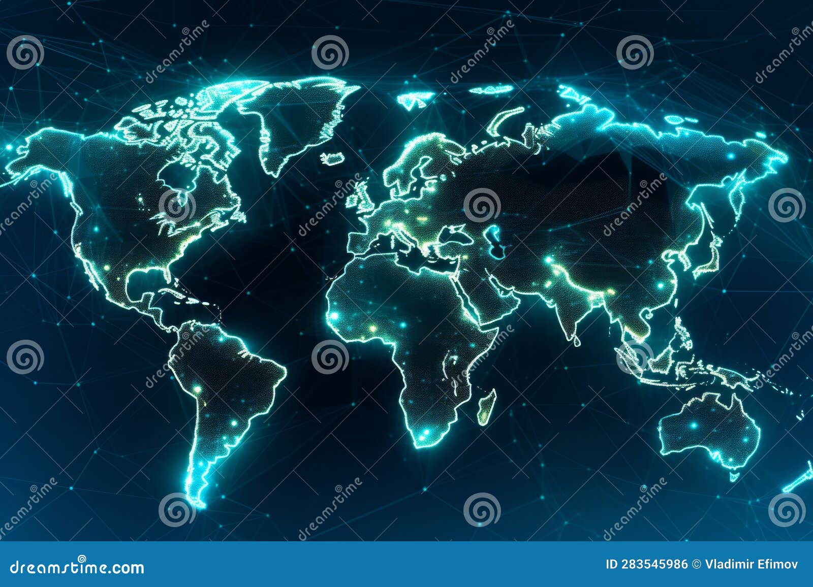 Cyber-restructured World Map in a Digital Format with Connection Lines ...
