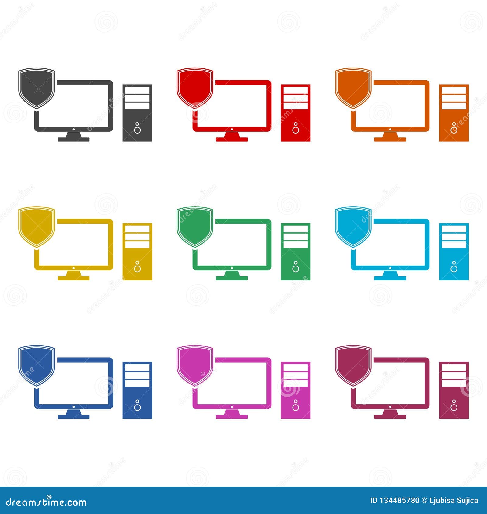 Cyber Risks Icon, Data and Network Protection, Color Set Stock Vector ...