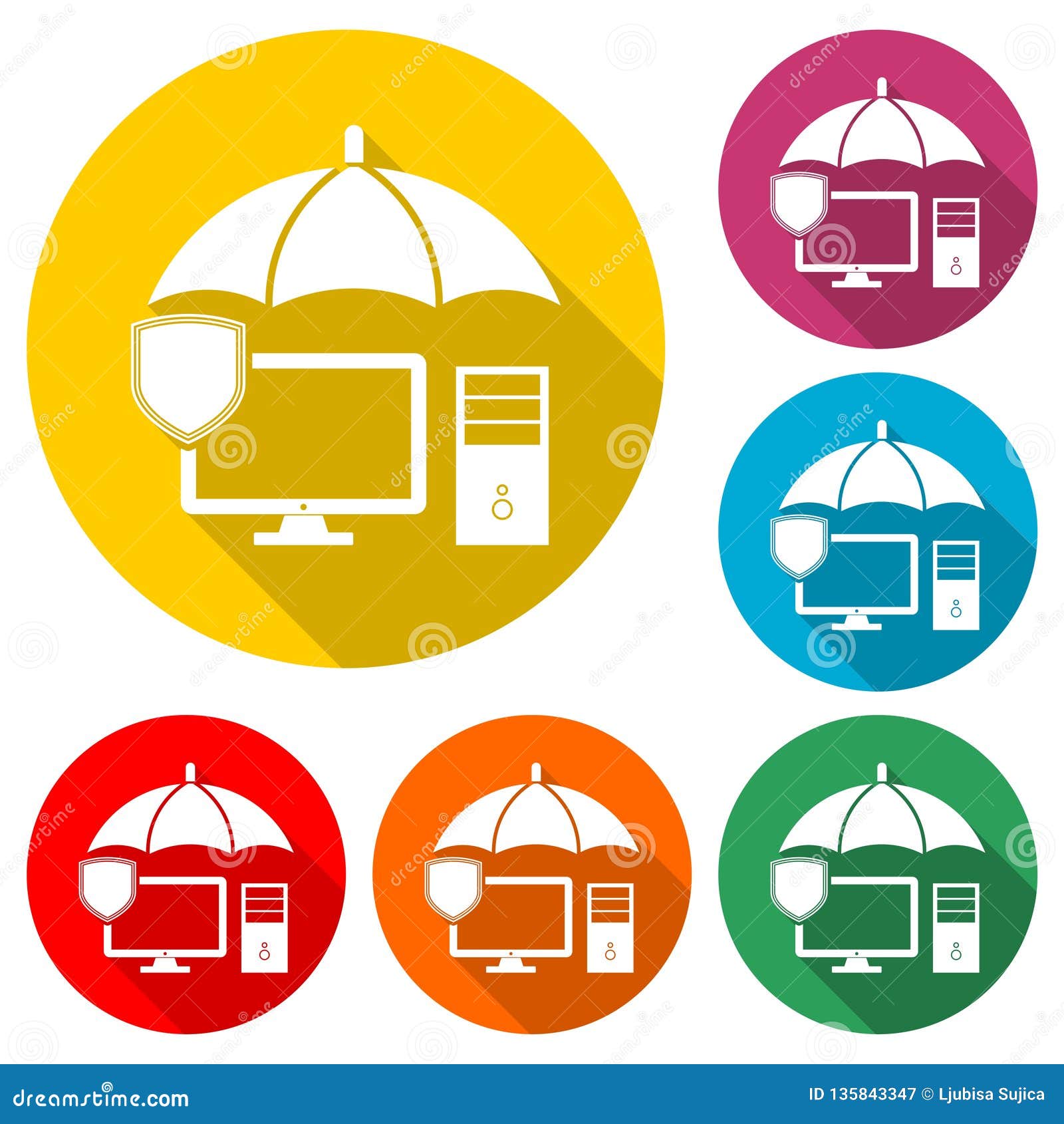 Cyber Risks Icon, Data and Network Protection, Color Set with Long ...