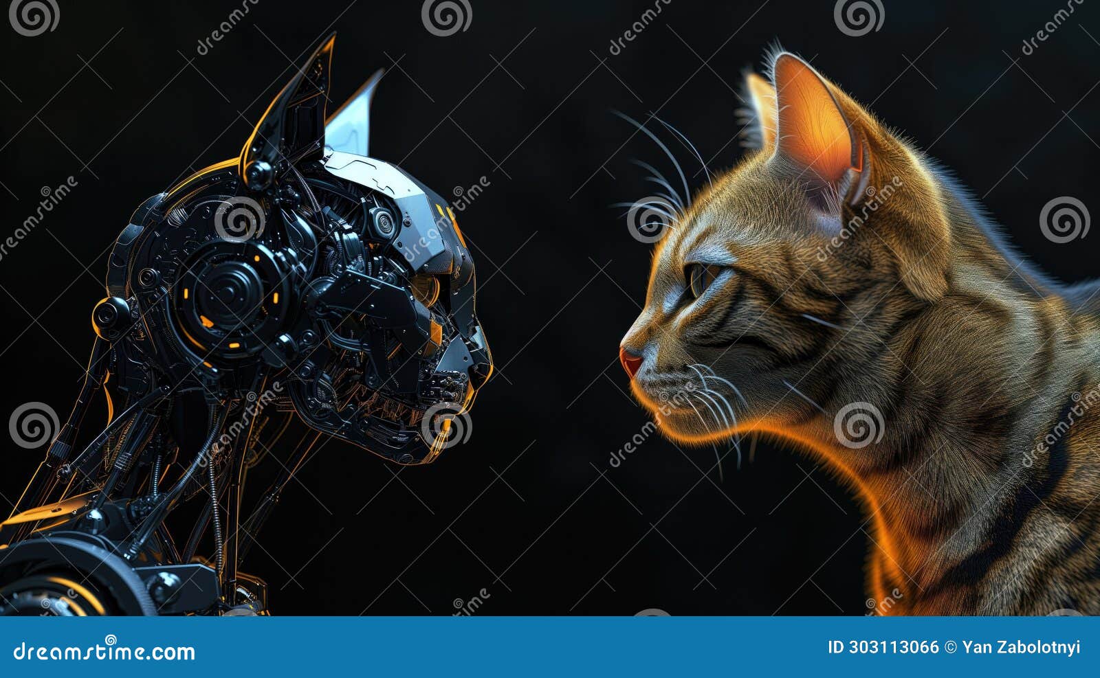 A Cyber Robot Cat and a Regular Cat in a Face-Off Stock Illustration ...