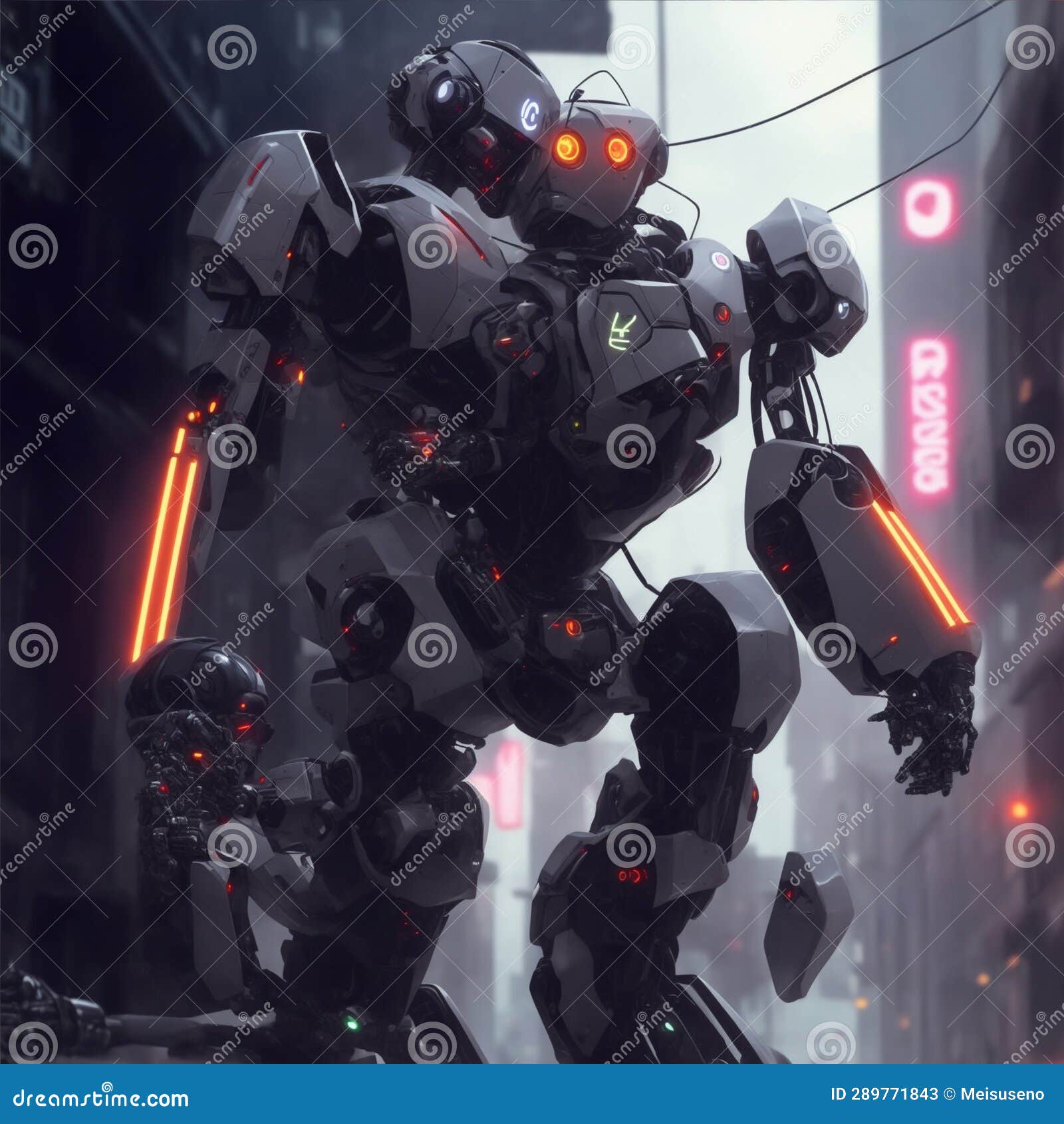 Cyber Robot is in the City Illustration Stock Illustration ...