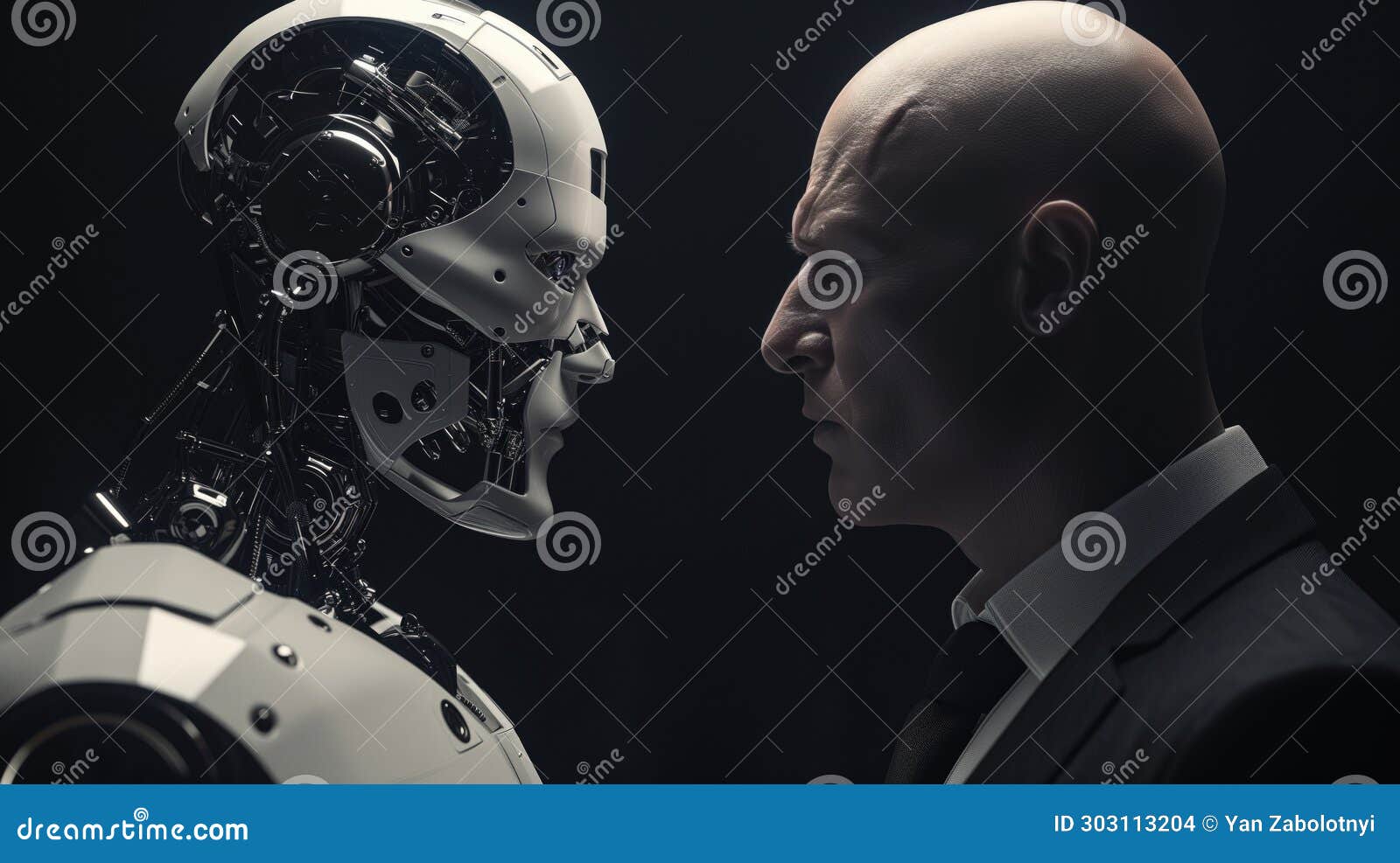 A Cyber Robot Man Banker and a Common Man Banker Facing Each Other ...