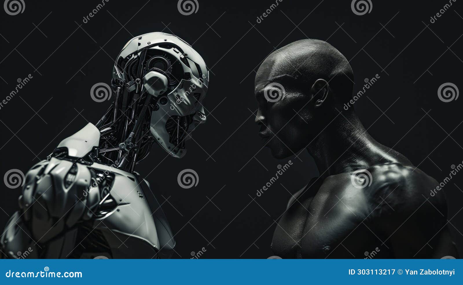 A Cyber Robot Man Boxer and a Common Man Boxer Facing Each Other Stock ...