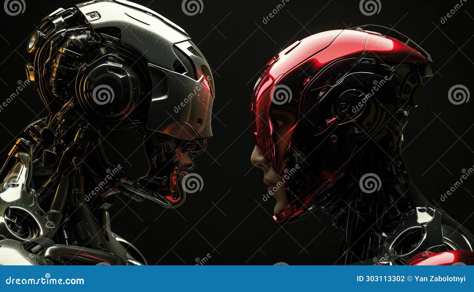 A Cyber Robot Man Painter and a Common Man Painter Facing Each Other ...