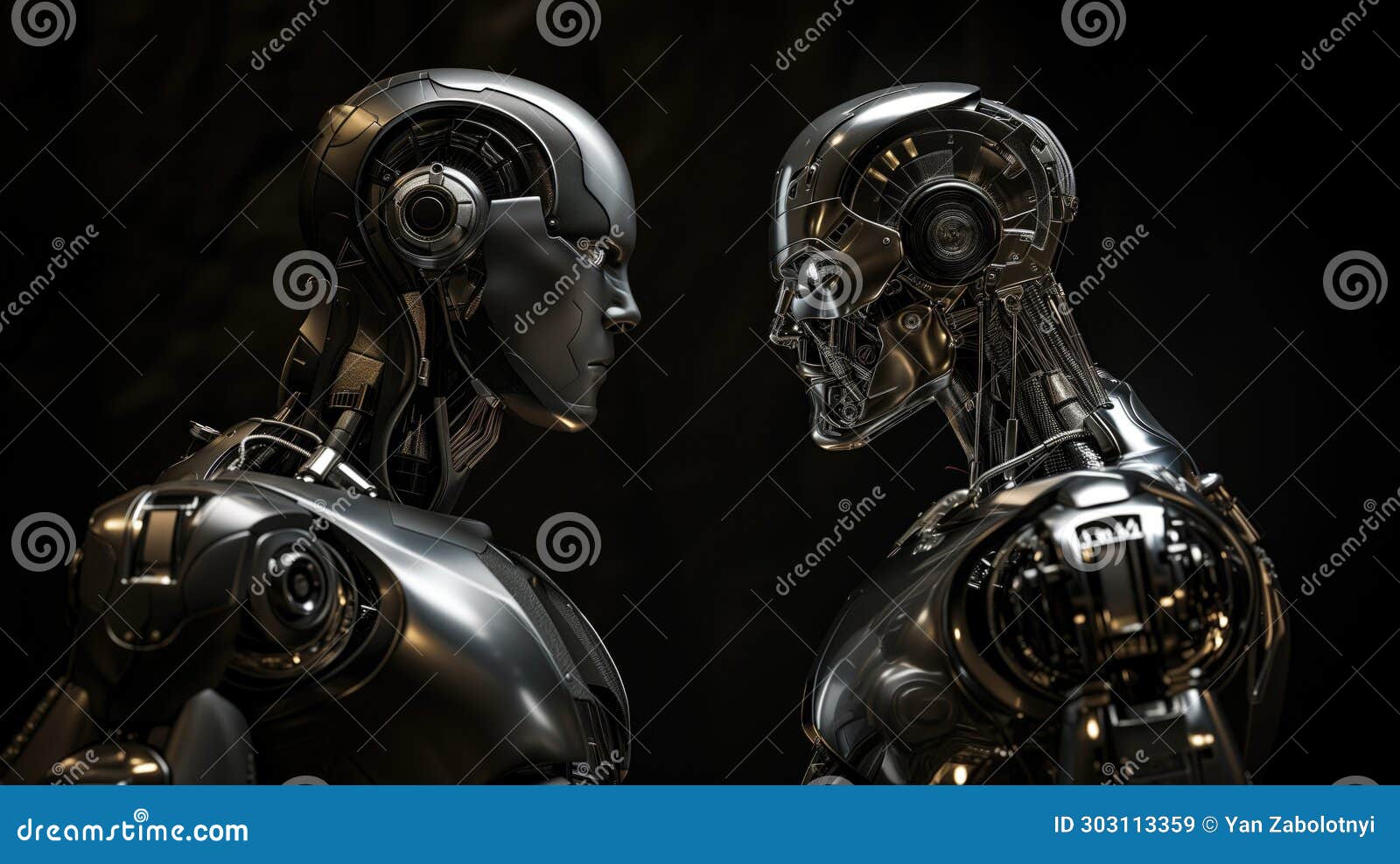 A Cyber Robot Man Tailor and a Common Man Tailor Facing Each Other ...