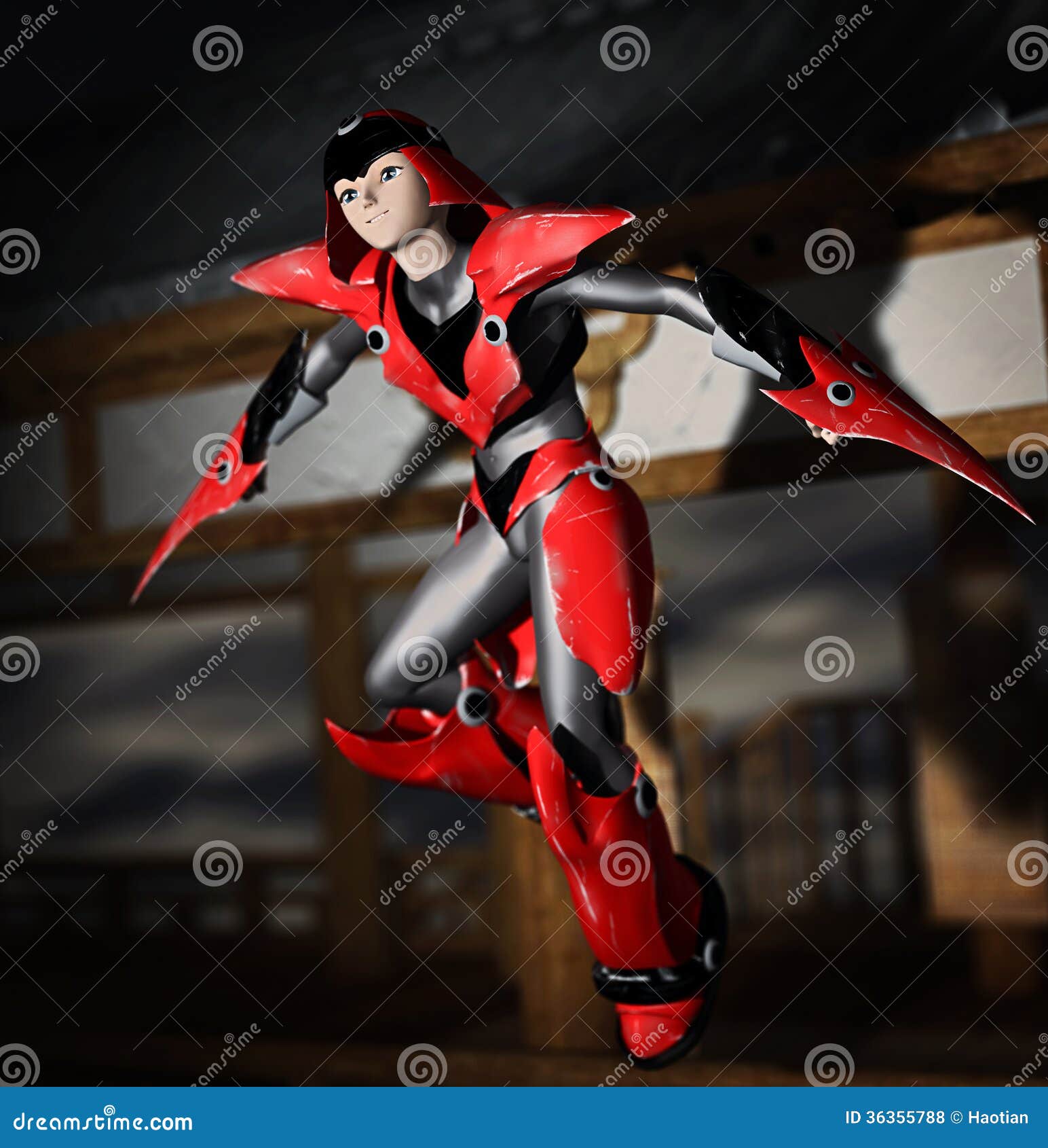 Samurai Futuristic Android Cyber Warrior Posing With Urban Sci Fi ...