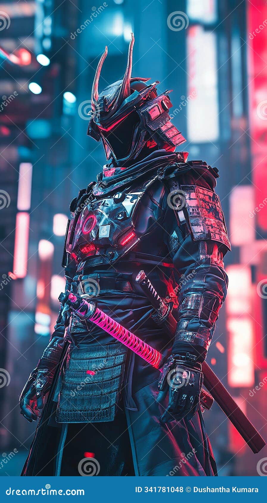 Cyber Samurai: a Futuristic Warrior in High-Tech Armor Stock ...