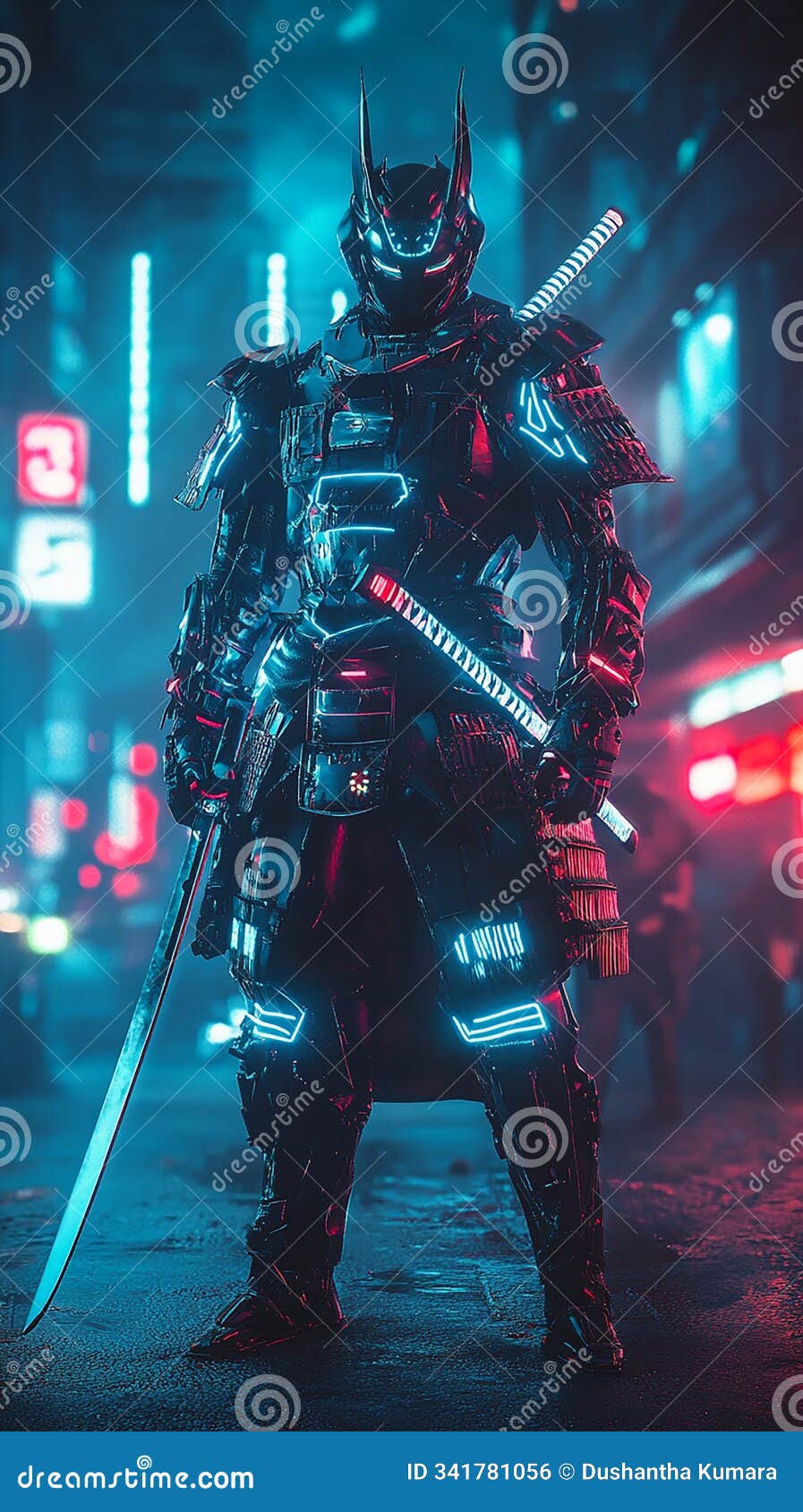 Cyber Samurai: a Futuristic Warrior in High-Tech Armor Stock ...