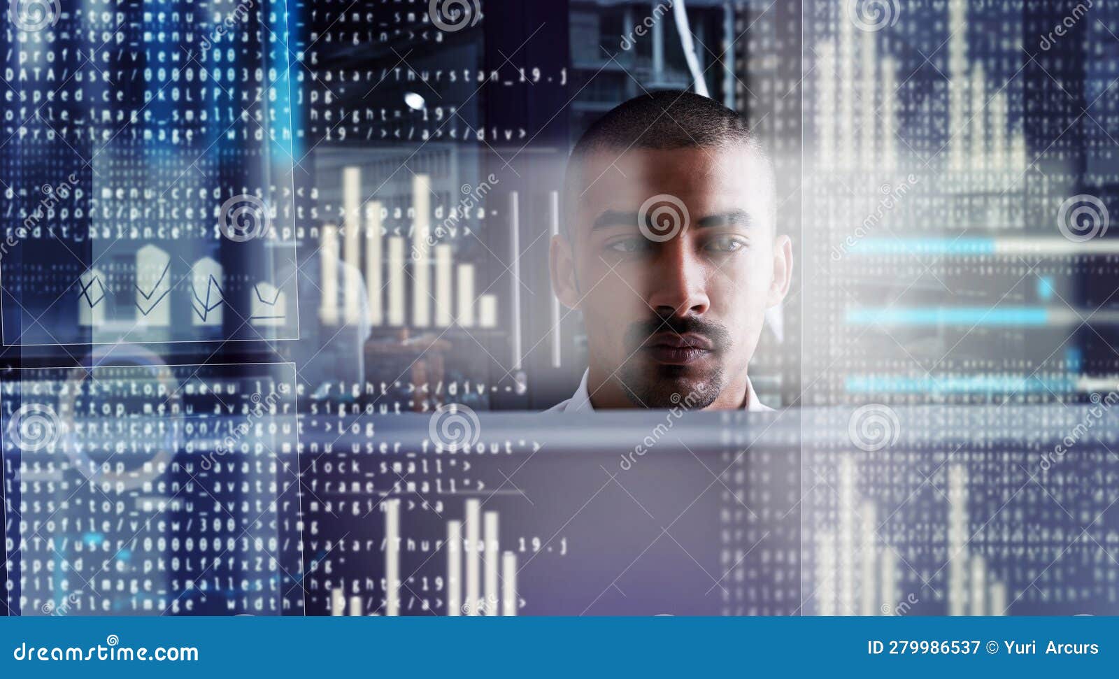 Cyber Savvy. a Young Computer Programmer Looking through Data. Stock Image - Image of natural ...