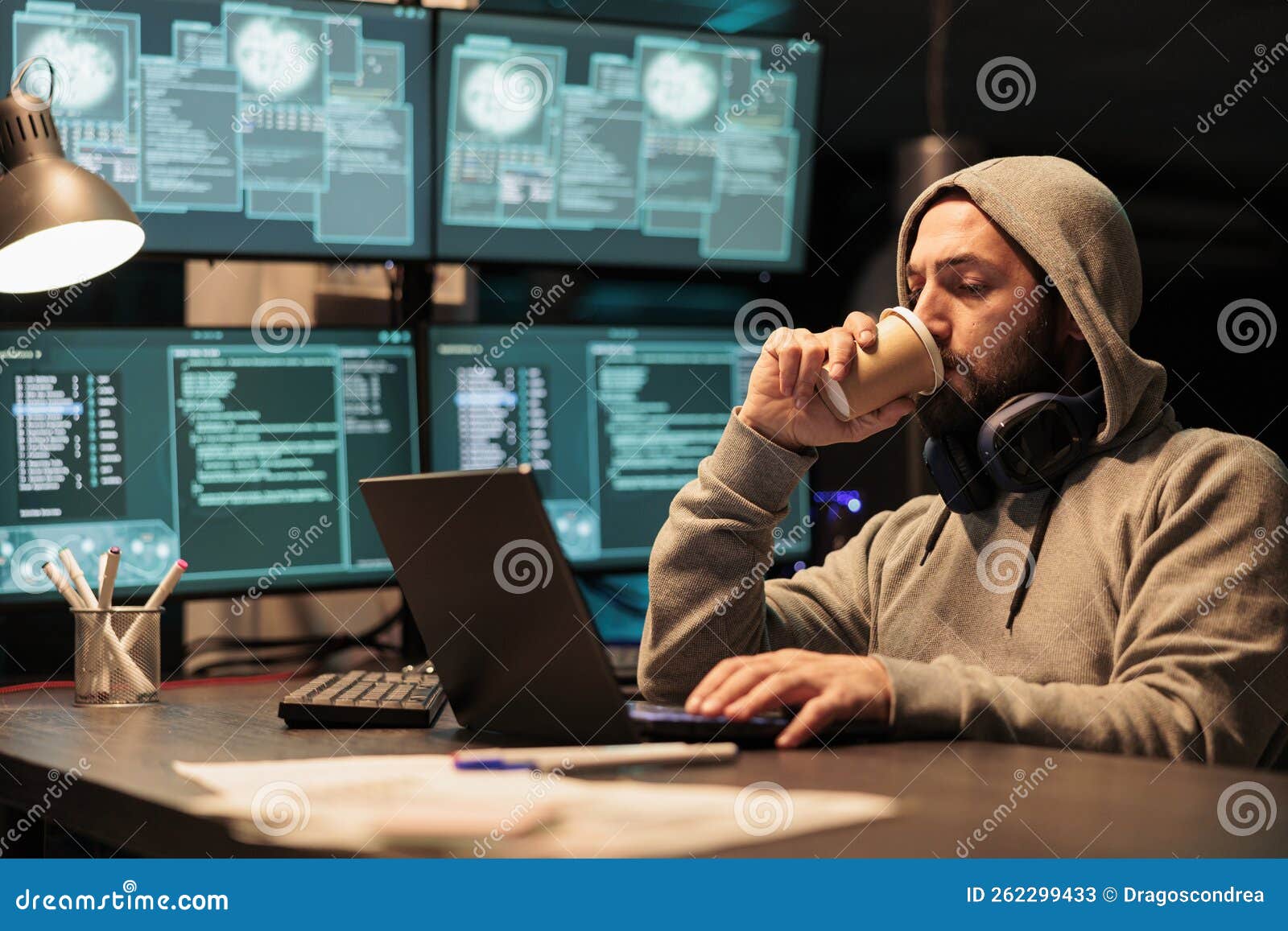 Cyber Scammer Hacking System To Destroy Information Stock Image - Image ...
