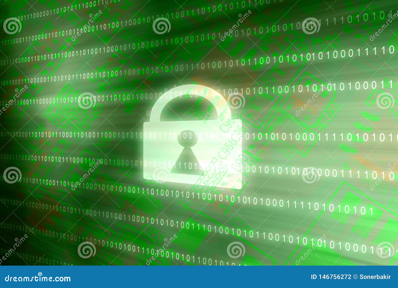 Cyber Security Access Lock On Binary Matrix Green Background Internet Online Data Protection