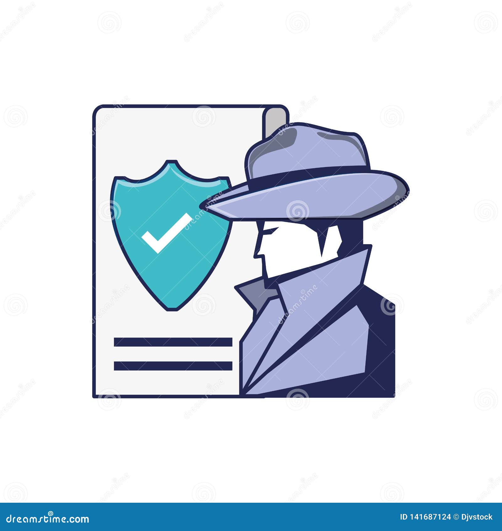 Cyber Security Agent and Document with Shield Stock Vector ...