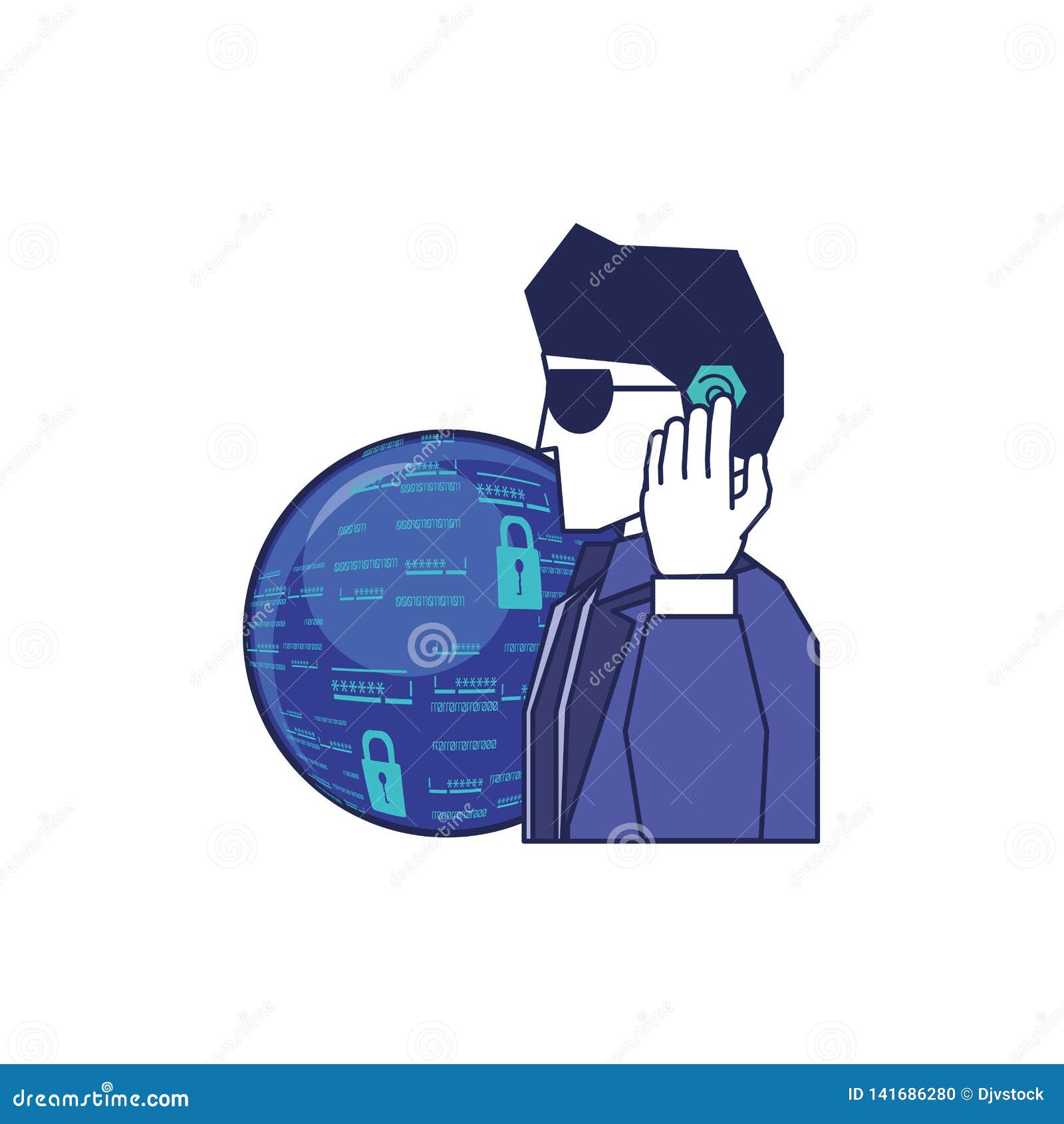 Cyber Security Agent with Planet Stock Vector - Illustration of safe ...