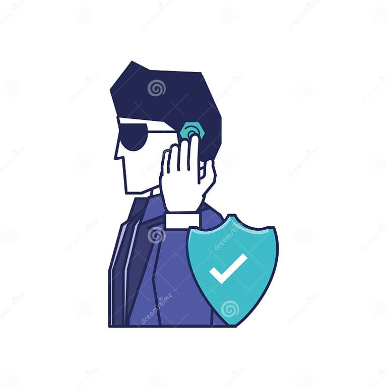 Cyber Security Agent with Shield Stock Vector - Illustration of alert ...