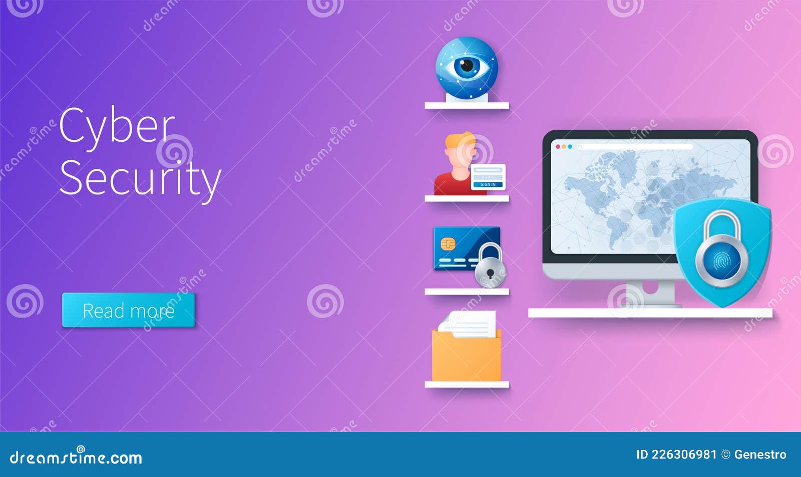 Cyber Security Banner in 3D Style Stock Vector - Illustration of ...