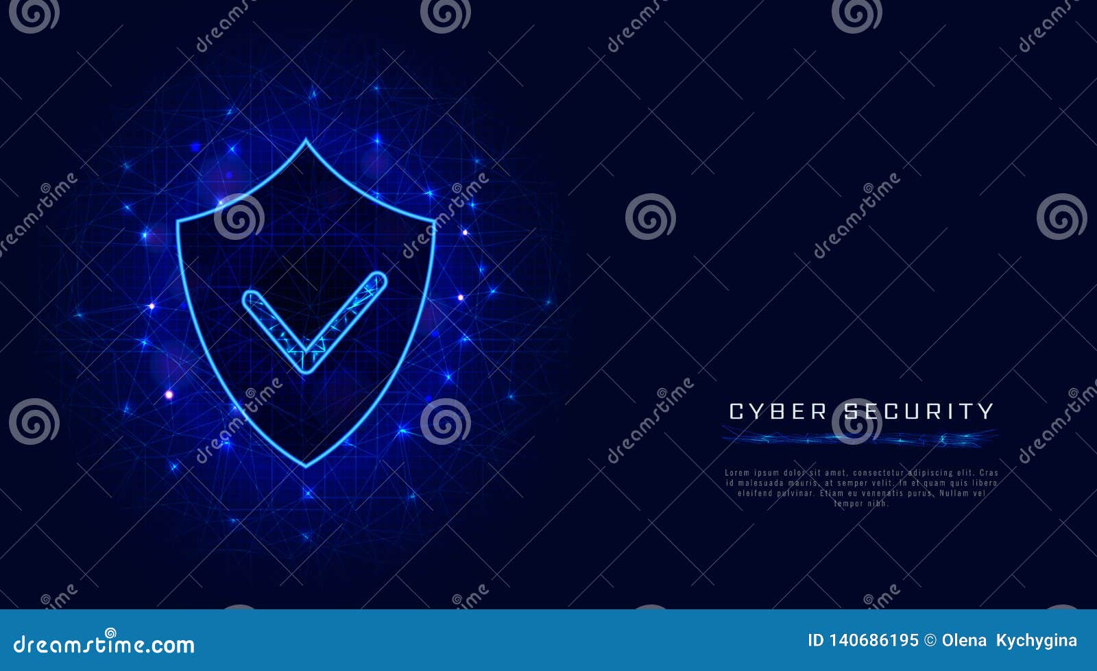 Cyber Security Banner Template. Shield with Check Mark on Abstract Blue ...