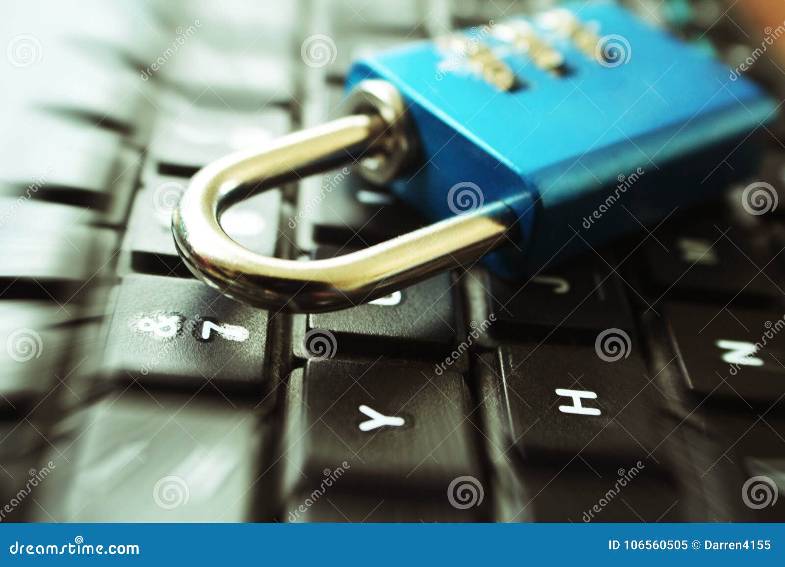 Cyber Security with Blue Combination Lock on Computer Keyboard with ...