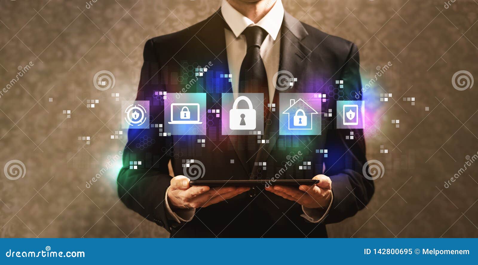 Cyber Security with Businessman Holding a Tablet Computer Stock Image ...
