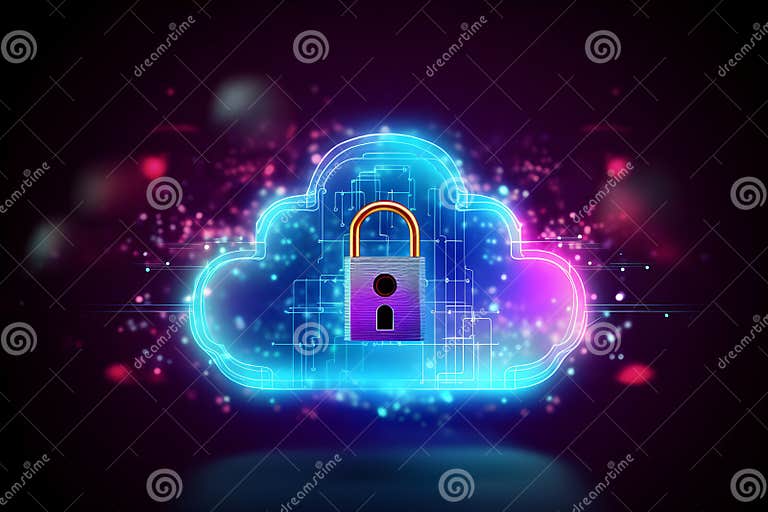 Cyber Security and Cloud Technology Concept. Digital Padlock on Cloud Computing with Networking ...