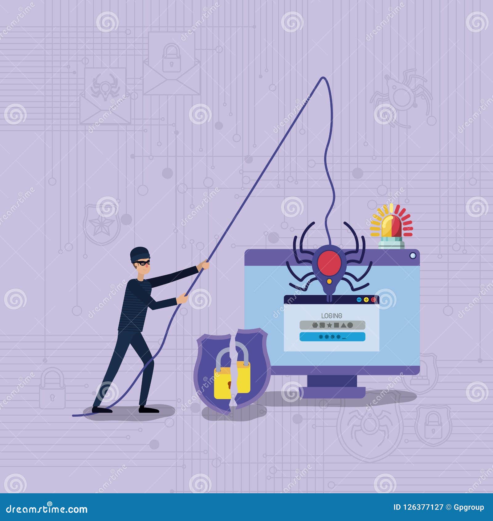 Cyber Security with Computer and Hacker Stock Vector - Illustration of ...