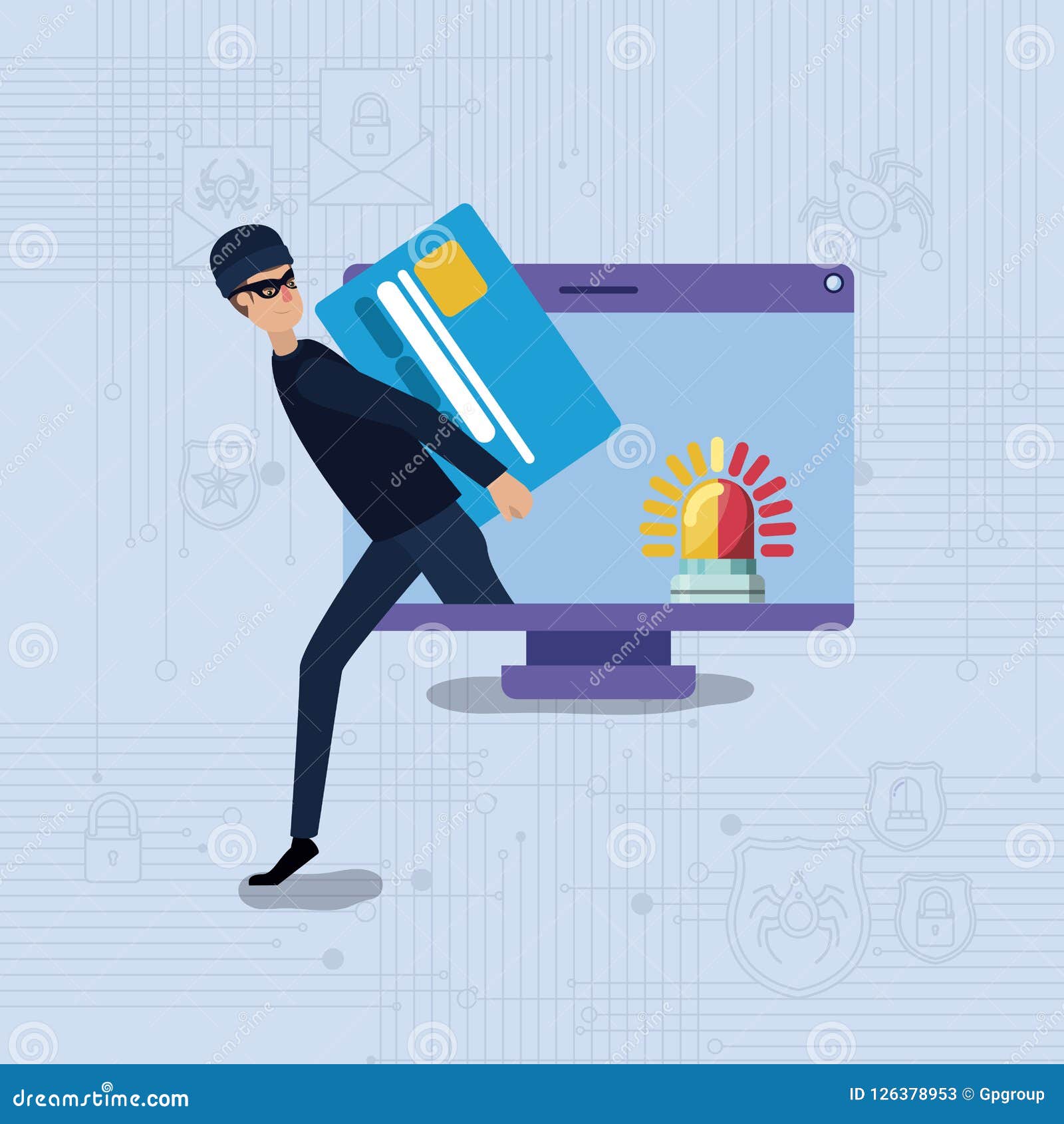 Cyber Security with Computer and Hacker Stock Vector - Illustration of ...
