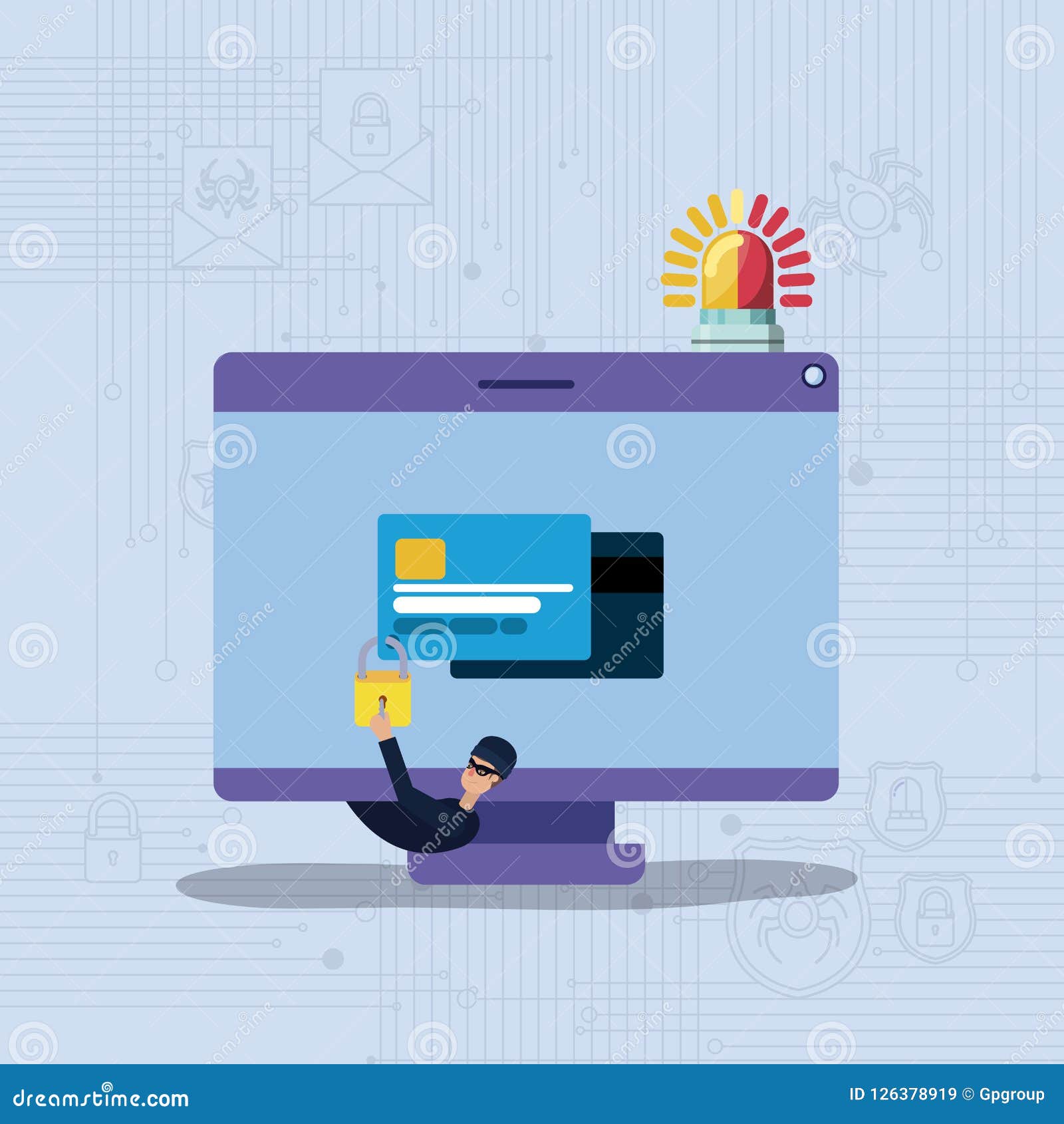 Cyber Security with Computer and Hacker Stock Vector - Illustration of ...