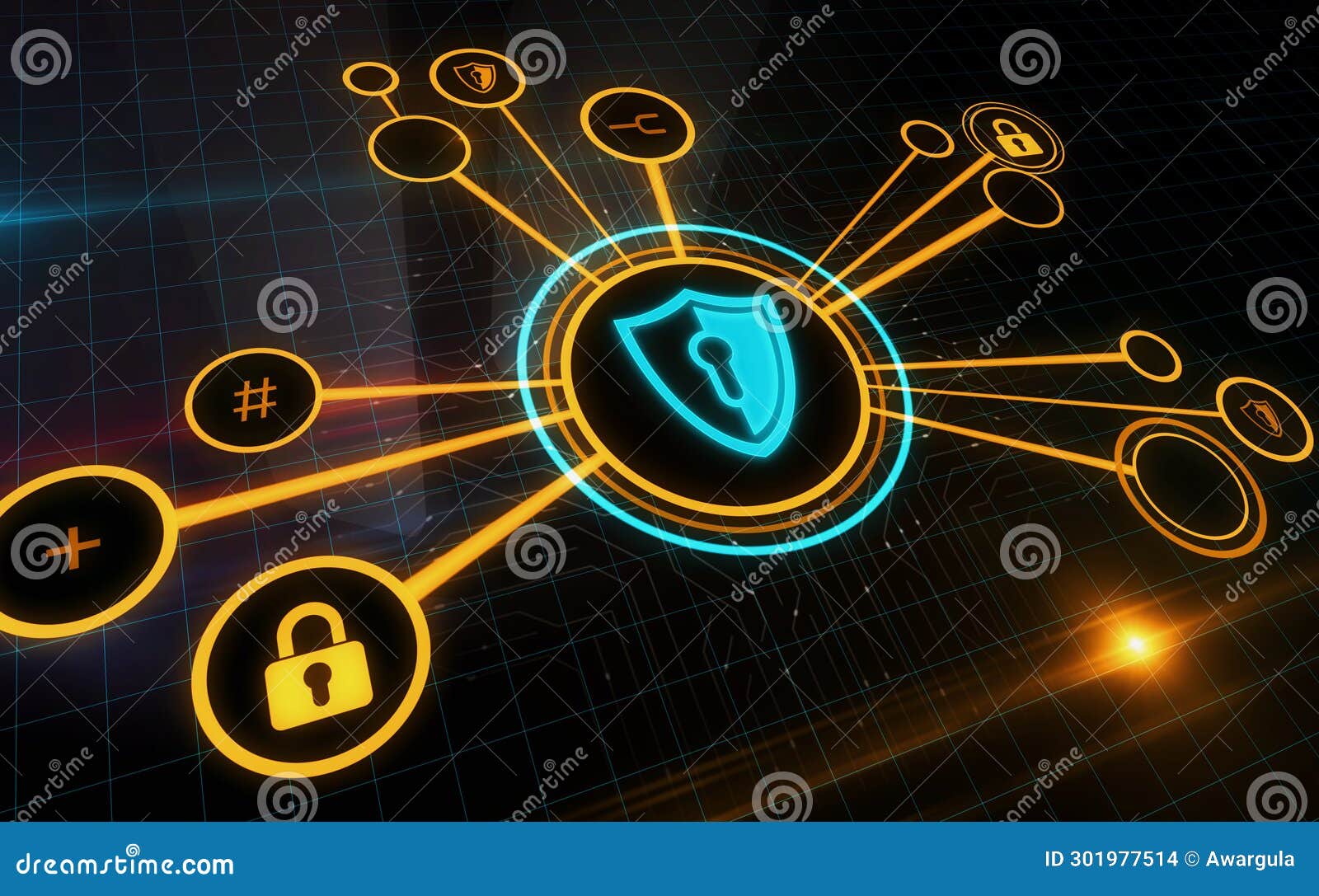 Cyber Security with Shield Symbol Digital Concept 3d Illustration Stock ...