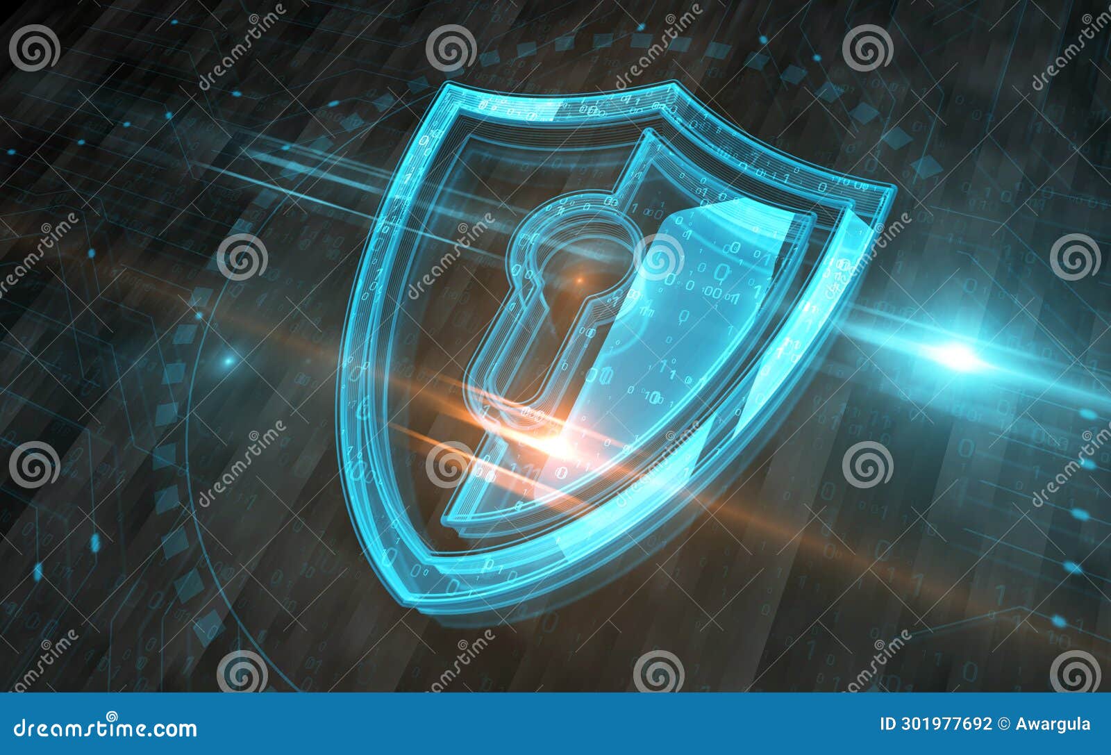 Cyber Security with Shield Symbol Digital Concept 3d Illustration Stock ...