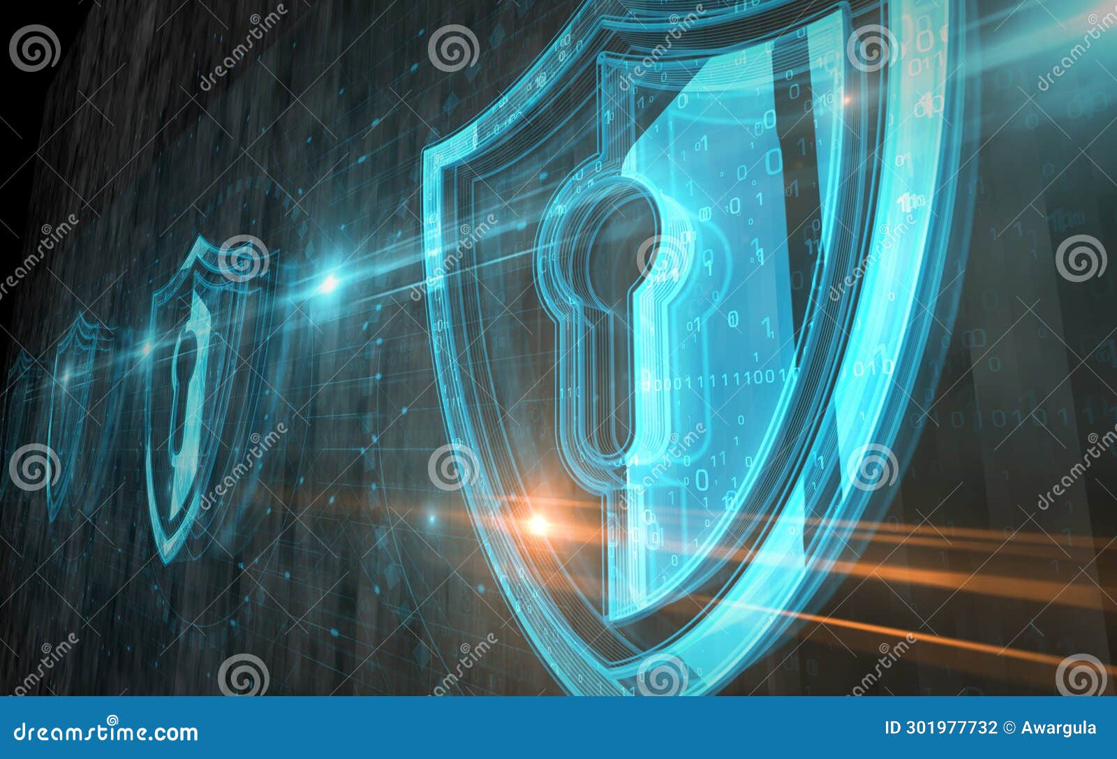 Cyber Security with Shield Symbol Digital Concept 3d Illustration Stock ...