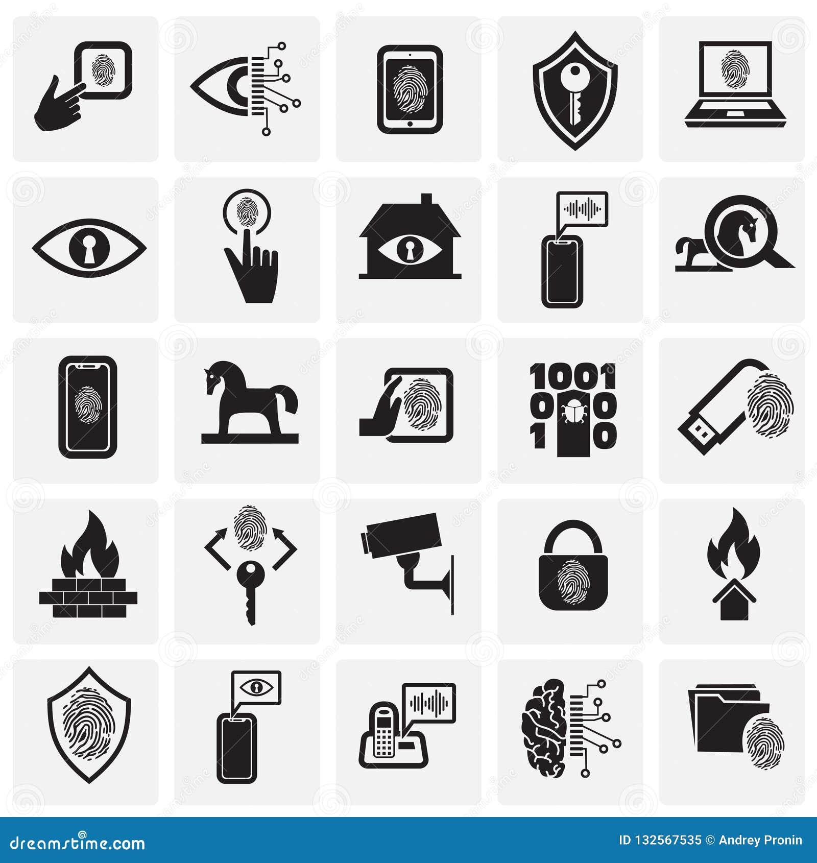 Cyber Security and Computer Set on Squares Background for Graphic and ...